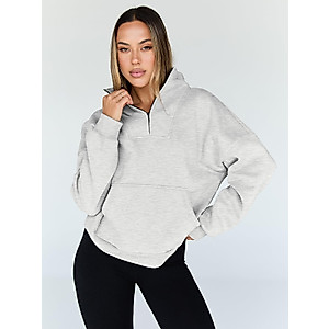 Trendy Queen Sweatshirts Quarter Half Zip Pullover Oversized Hoodies Sweaters Comfy Fall Outfits 2025 Y2K Winter Clothes Grey S