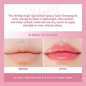 DAGEDA 2Pcs Color Changing Lip Oil, Color Change Liquid Blush,Clear Liquid Blusher Oil Waterproof Eyeshadow Moisturizing Face Blush Oil, Clear Blush for Women Face Makeup