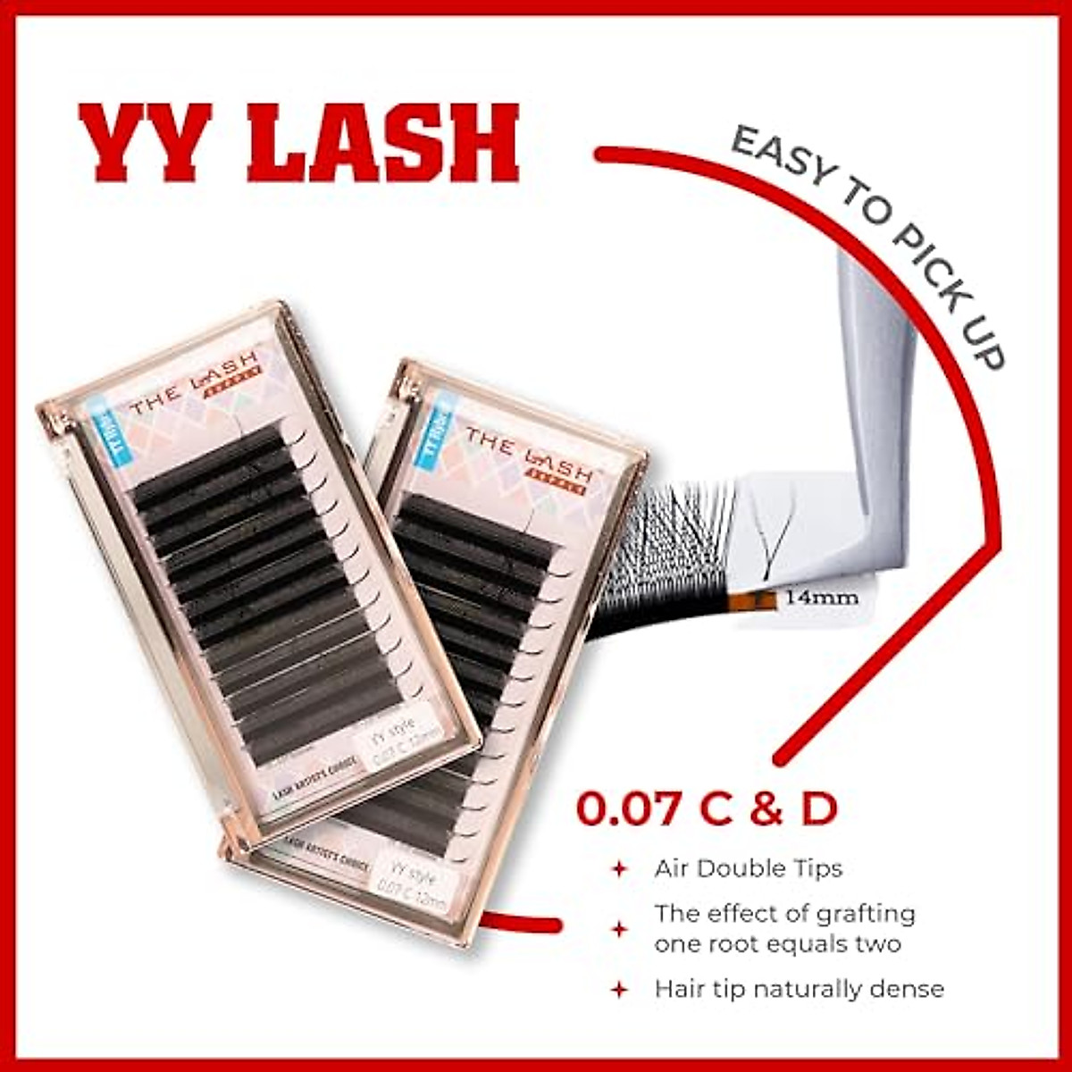 THE LASH SUPPLY YY Hybrid Eyelash Extension Professional Supplies, C/D Curl, 9-15mm Length, 0.07 Thickness, Matte Black Fake Eye Lashes, Soft and Lightweight Lashes Mixed Pack