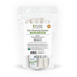Pure and Natural Pet Canine Ear Cleansing System (2 oz USDA Organic Ear Serum & Medical Grade Double Sided Tips 15 ct)