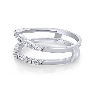 AFFY 0.50 Carat Round Sparkling White Cubic Zirconia Curve Enhancer Guard 14k White Gold Over Sterling Silver Ring Size-7