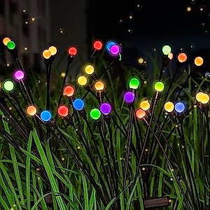 SUNCKET Upgraded Colorful Firefly Lights, Solar Lights Outdoor Garden, Swaying Yard Lights Waterproof for Outdoor Garden Decorations (2 Pack)