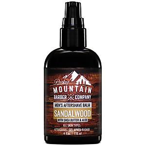 Rocky Mountain Barber Company Aftershave Balm for Men – with Sandalwood Essential Oil, Coconut Oil and Shea Butter – Applies Easily - 4 oz