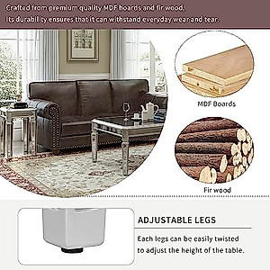 Harper & Bright Designs 3 Piece Coffee Table Set for Living Room Sofa Table Set Glass Mirrored Coffee Table Set of 3 with Adjustable Height Legs, Moderate Luxury Center Table for Living Room, Silver