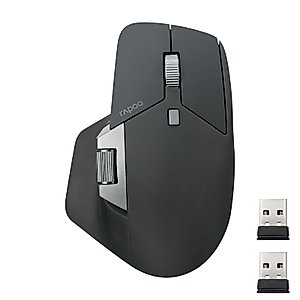 Rapoo MT760L Wireless Bluetooth Mouse, Ergonomic Design, 4 Adjustable DPI, 8 Programmable Buttons, 90 Days Battery Life, Matte Black
