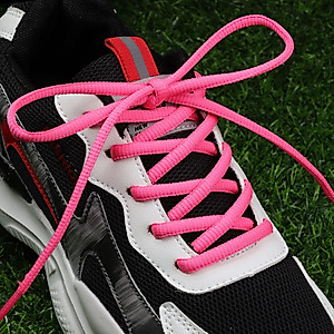 Puzeam 2 Pairs Oval Athletic Shoelaces 30 Colors 1/4" Half Round Shoe Laces for Sneakers - Hot Pink 120