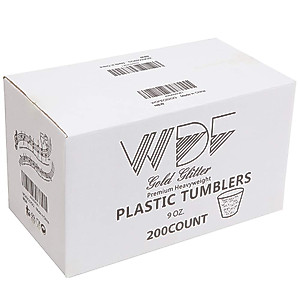 WDF 200pcs 9OZ Gold Cups,Disposable Gold Glitter Plastic Cups - Premium Wedding Cups Party Cups Christmas