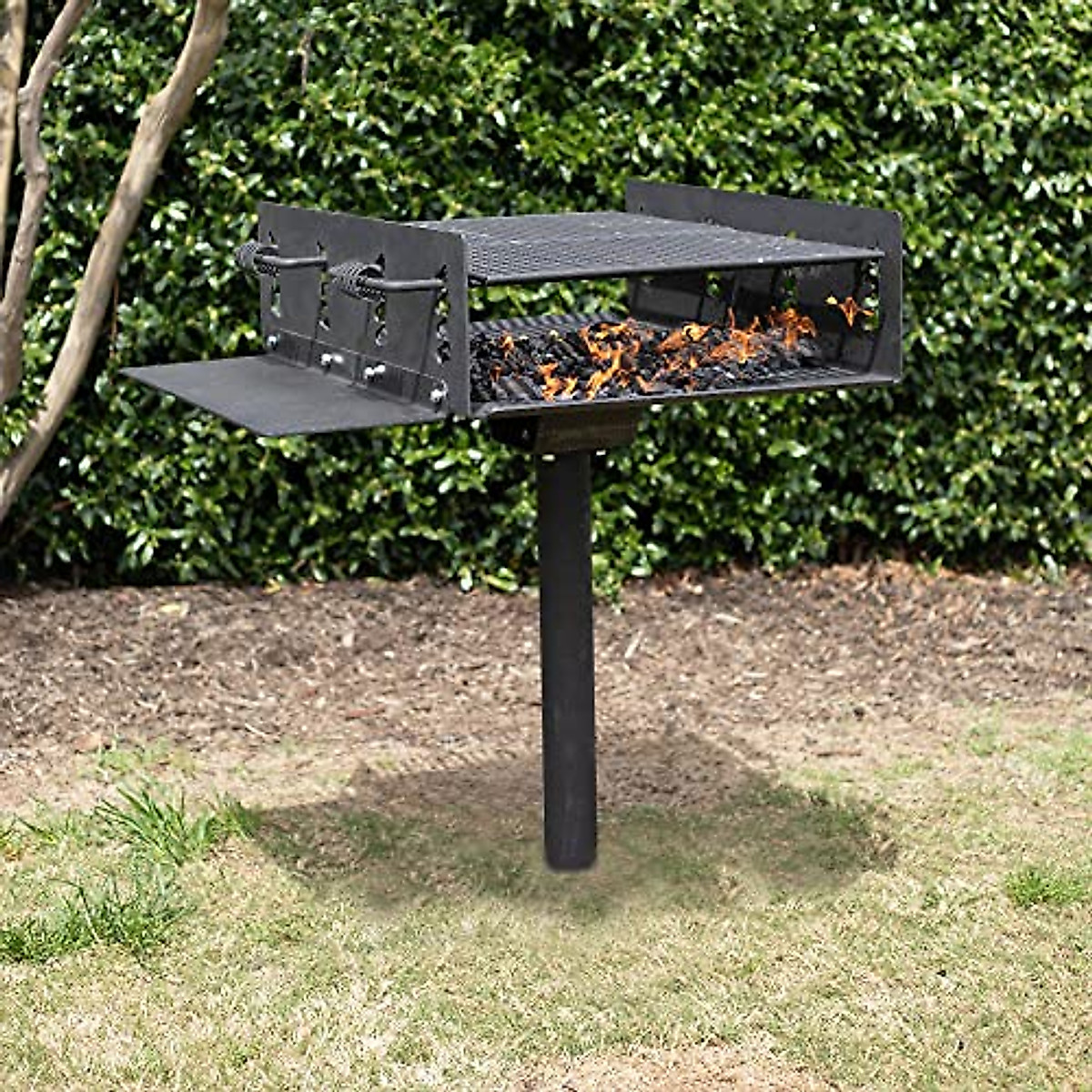 Ash & Ember Group Park-Style Grill, 942 Sq. In Group Charcoal Grill, Dual Grates, Side Shelf, Single Post Outdoor Cooking Backyard BBQ, Camp Grilling Barbecues