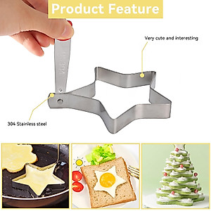 2PCS Cute Egg Rings, Pancake Mold Star Egg Rings Molds for Cooking Egg Shaper Mold Egg Molds for Griddle Egg Ring Mold Stainless Steel Egg Molds Egg Form for Breakfast