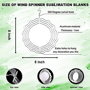 4 Pcs 8 Inch Sublimation Wind Spinner Blanks, 3D Aluminum Wind Powered Kinetic Sculpture, Spinner Suspension Trim for Yards & Gardens（Round）