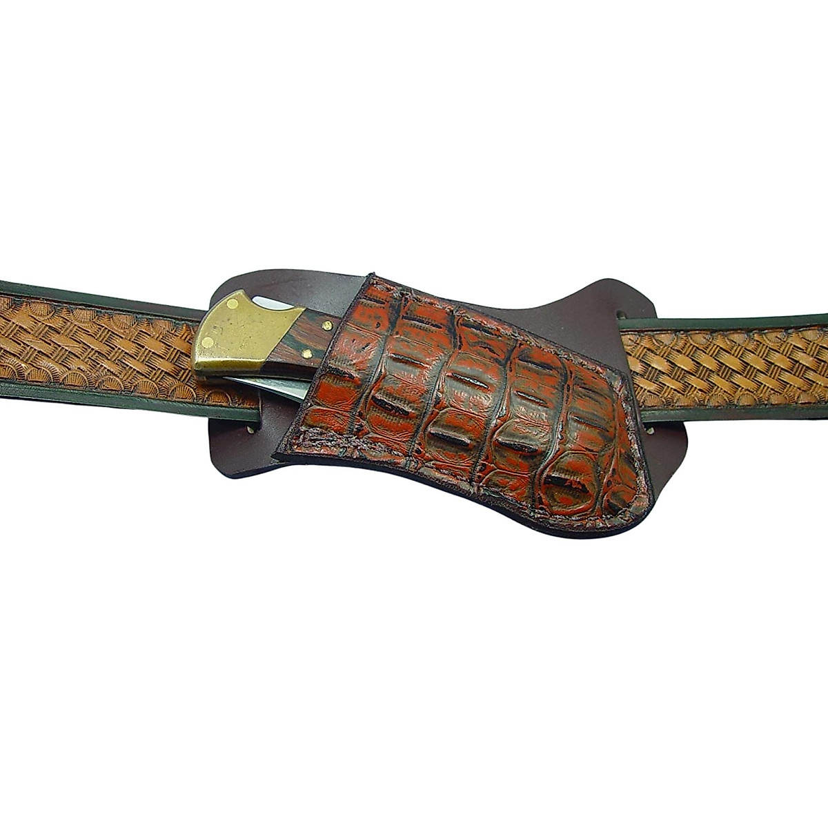 Leather Right Cross Draw Pocket Knife Sheath for a Buck 110 Are 112. Alliagor Print Leather on Top. Sheath Only!