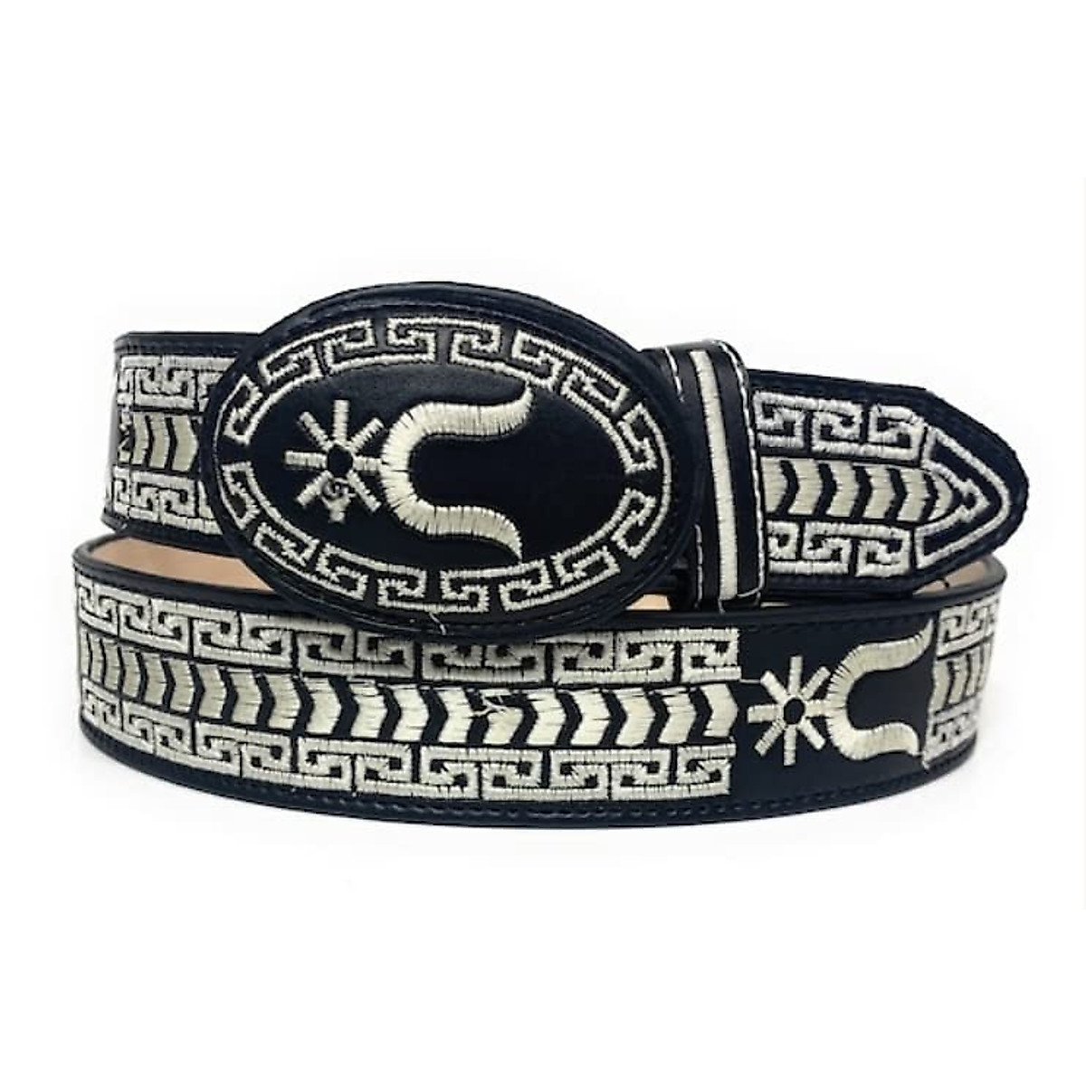 Men's Black western Embroidered Charro Belt, Cinto Charro Vaquero Bordado (44)