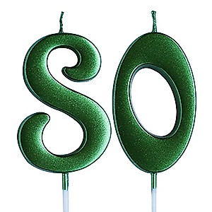 Green 80th Birthday Candle, Number 80 Years Old Candles Cake Topper, Woman Or Man Party Decorations, Supplies