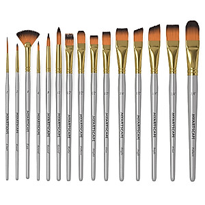 MyArtscape Artist Quality Painting Set - Acrylic Paint Set - 12 x 12ml Tubes - with Premium Set of 15 Short Handle Art Brushes for Watercolor, Acrylic & Oil Painting