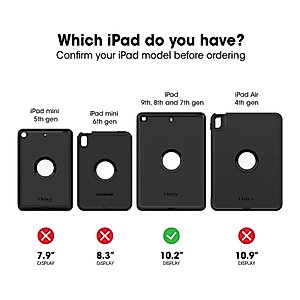 OtterBox Defender Series Case for iPad 7th, 8th & 9th Gen (10.2" Display - 2019, 2020 & 2021 Version) - Non-Retail/Ships in Polybag - Black, Rugged, Durable, Multi-Layer Protection
