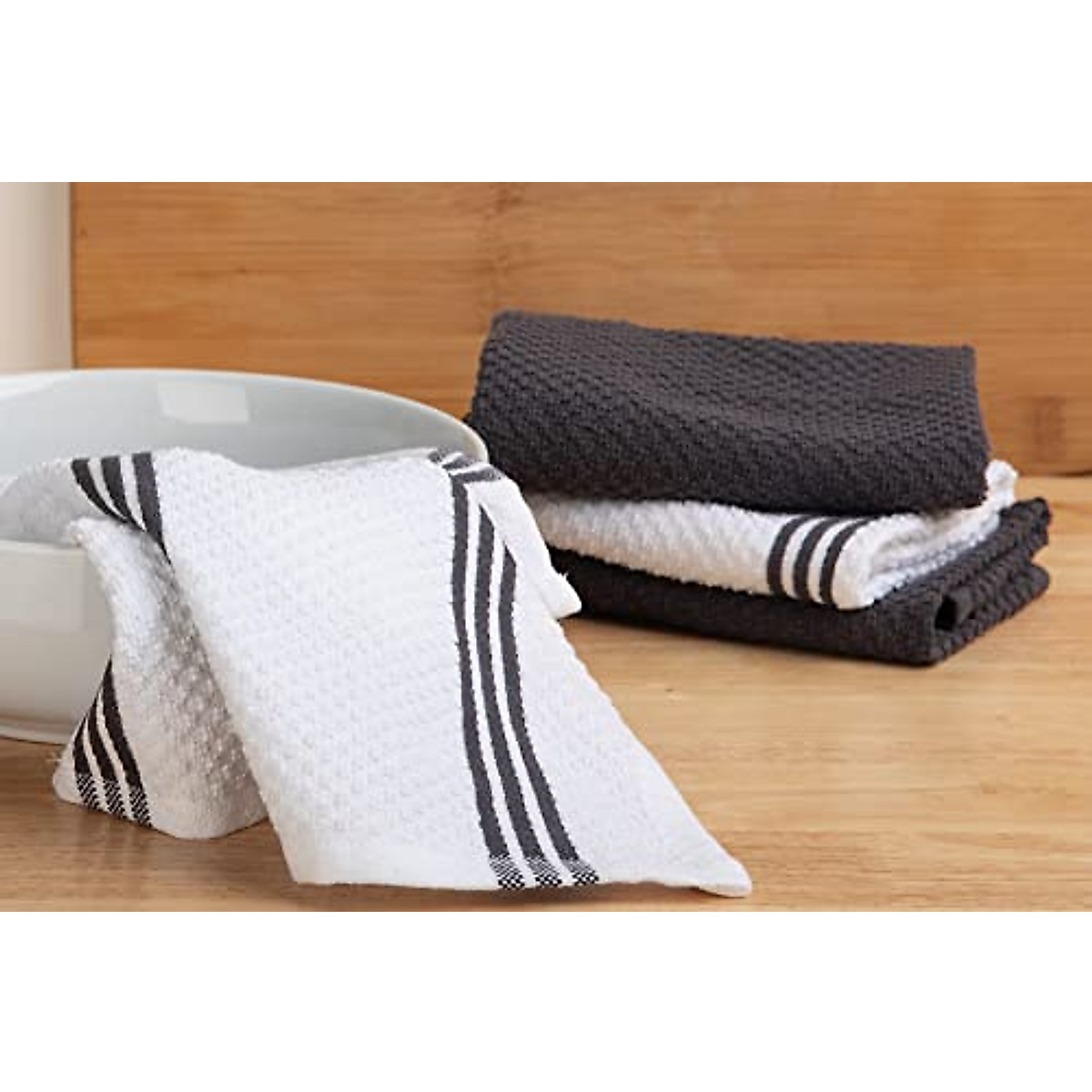 Sticky Toffee Cotton Kitchen Towels Dishcloths Set of 8, Gray and White Dish Cloth Towels, Tea Towels, Reusable and Absorbent Cleaning Cloths, Oeko-Tex Cotton, 12 in x 12 in
