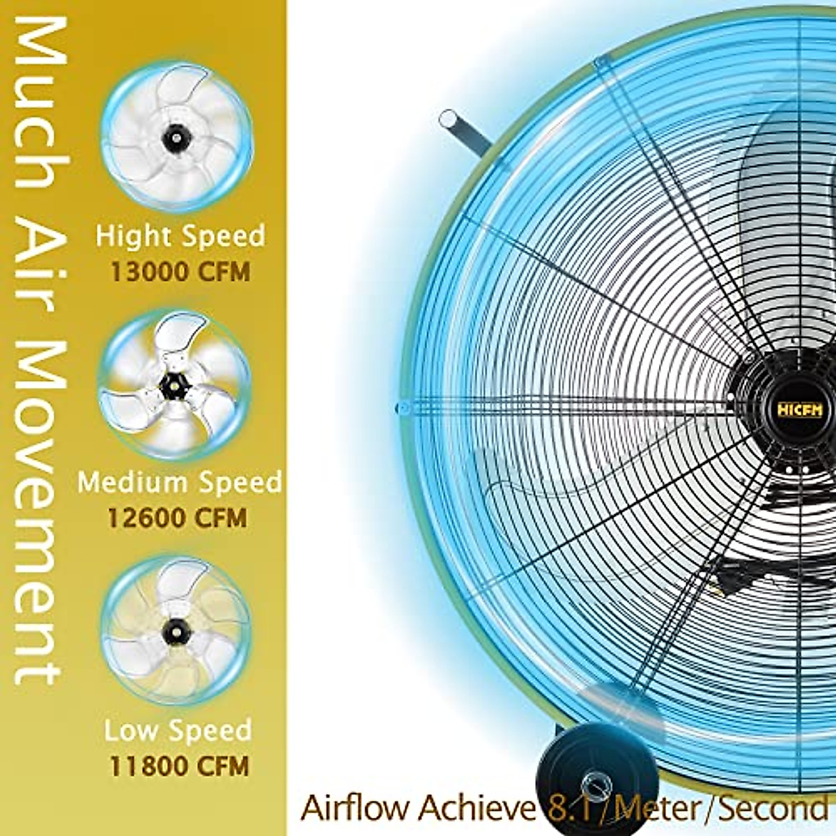 HiCFM 13000 CFM 30 inch Heavy Duty High Velocity Barrel Floor Drum Fan With Powerful 1/3HP Motor, 9ft Power Cord for Workshop, Garage, Commercial or Industrial rooms - UL Safety Listed