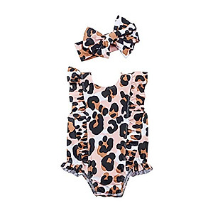Mud Pie baby girls LEOPARD SWIMSUIT AND HEADBAND, Pink, 12-18 Months US