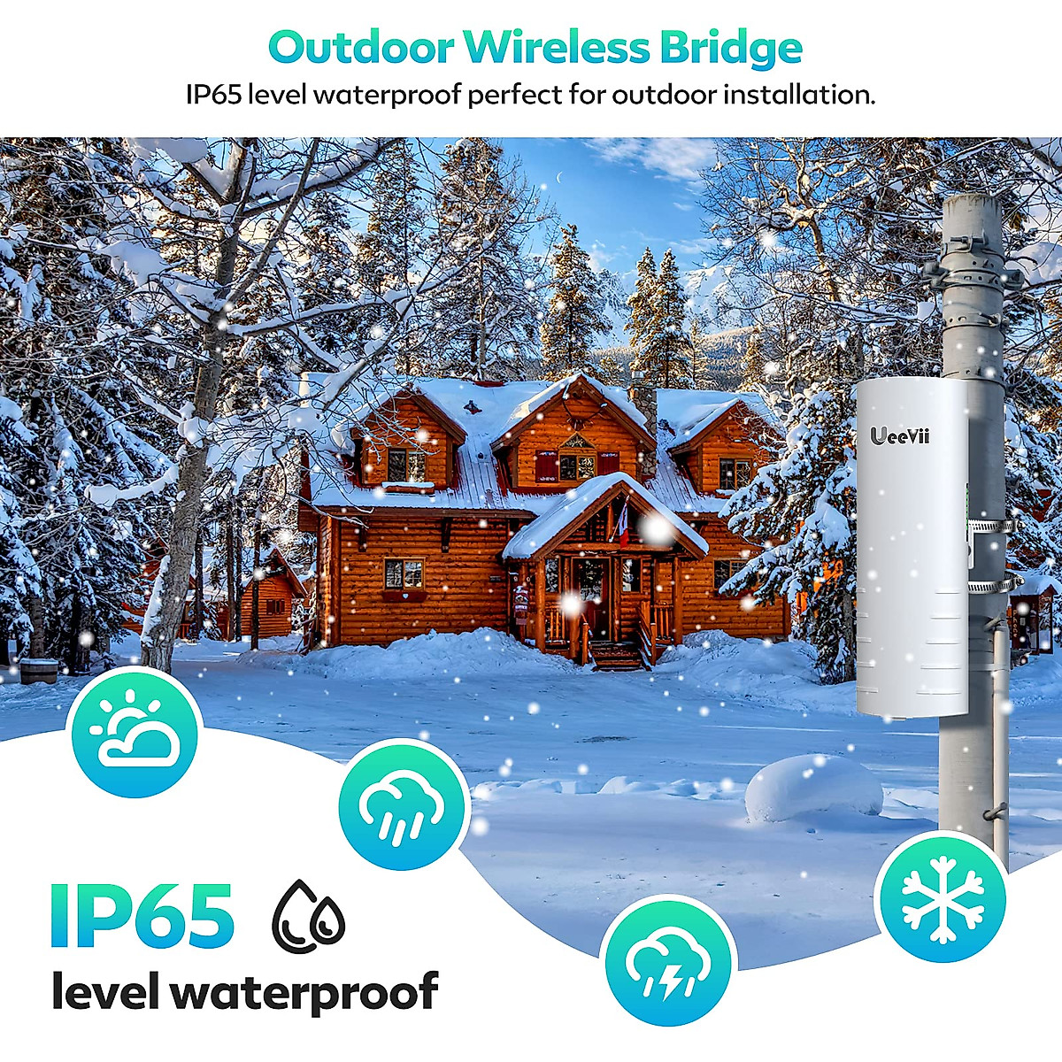 UeeVii Point to Point Wireless Bridge, 5.8Ghz 100Mbps Outdoor CPE 3KM Long Range Transmission Distance with 14DBi High Gain Directional Antenna, PoE Adapter,2 RJ45, for Barn Garage Shop, 2-Pack