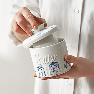 Toptier Butter Crock for Counter With Water Line, On Demand Spreadable Butter, Ceramic Butter Keeper to Leave On Counter, French Butter Dish with Lid, (Greedy Cat War)
