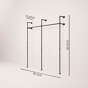 pamo Industrial pipe clothing rack metal black - Wall mounted clothes racks for hanging clothes - Modern walk in closet - KIM II black