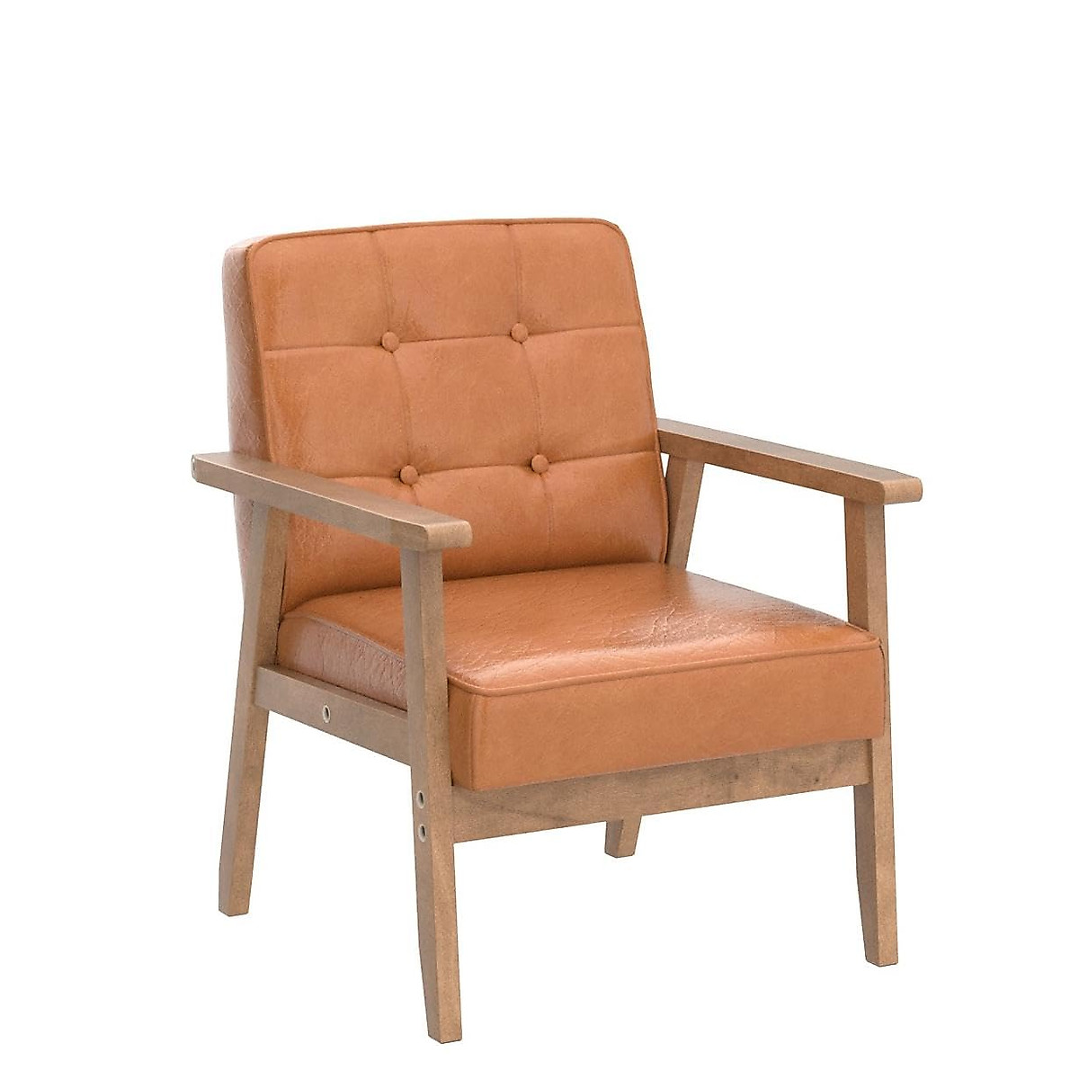 Okeysen Accent Chairs Set of 2 with Side Table, Mid Century Modern Accent Chair, Retro Wood and Leather Armchairs Side Chair, Lounge Reading Comfy Arm Chair for Living Room, Bedroom, Office（Brown