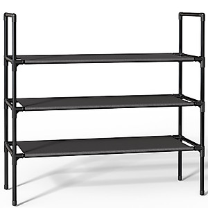 Sakugi Shoe Rack - 3-Tier Shoe Organizer w/Upgraded Oxford Cloth, Sturdy Shoe Storage Shelf w/Metal Frame, Stackable Shoe Rack for Closet, Space-Saving Shoe Rack for Entryway, Black, X-Large