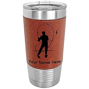 LaserGram 20oz Vacuum Insulated Tumbler Mug, Fly Fisherman, Personalized Engraving Included (Faux Leather, Basketball Style)
