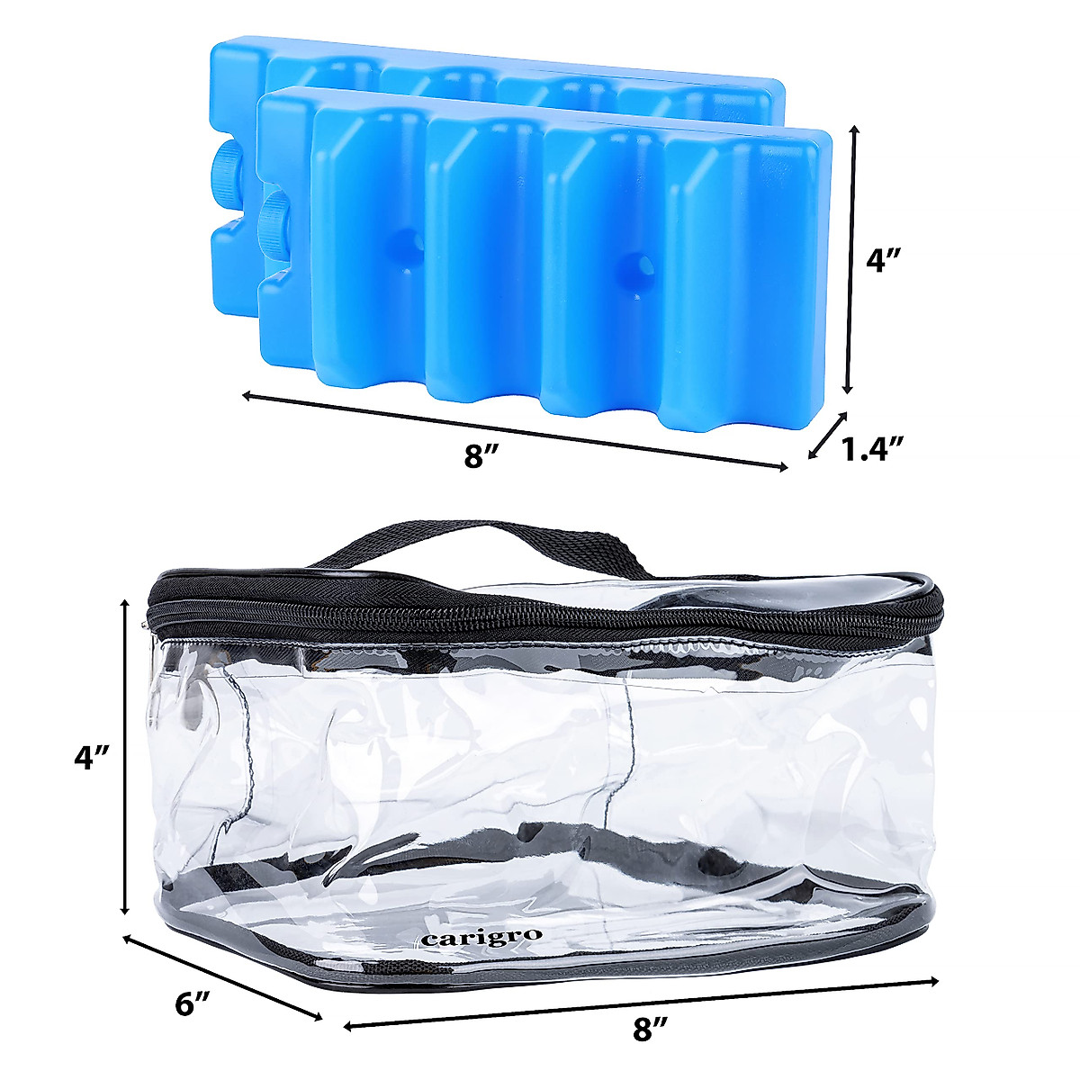 Ice Pack and Safety Case Set for Breastmilk Bags - carigro Brand - Insert for Breastmilk Cooler Bag (3 Items)