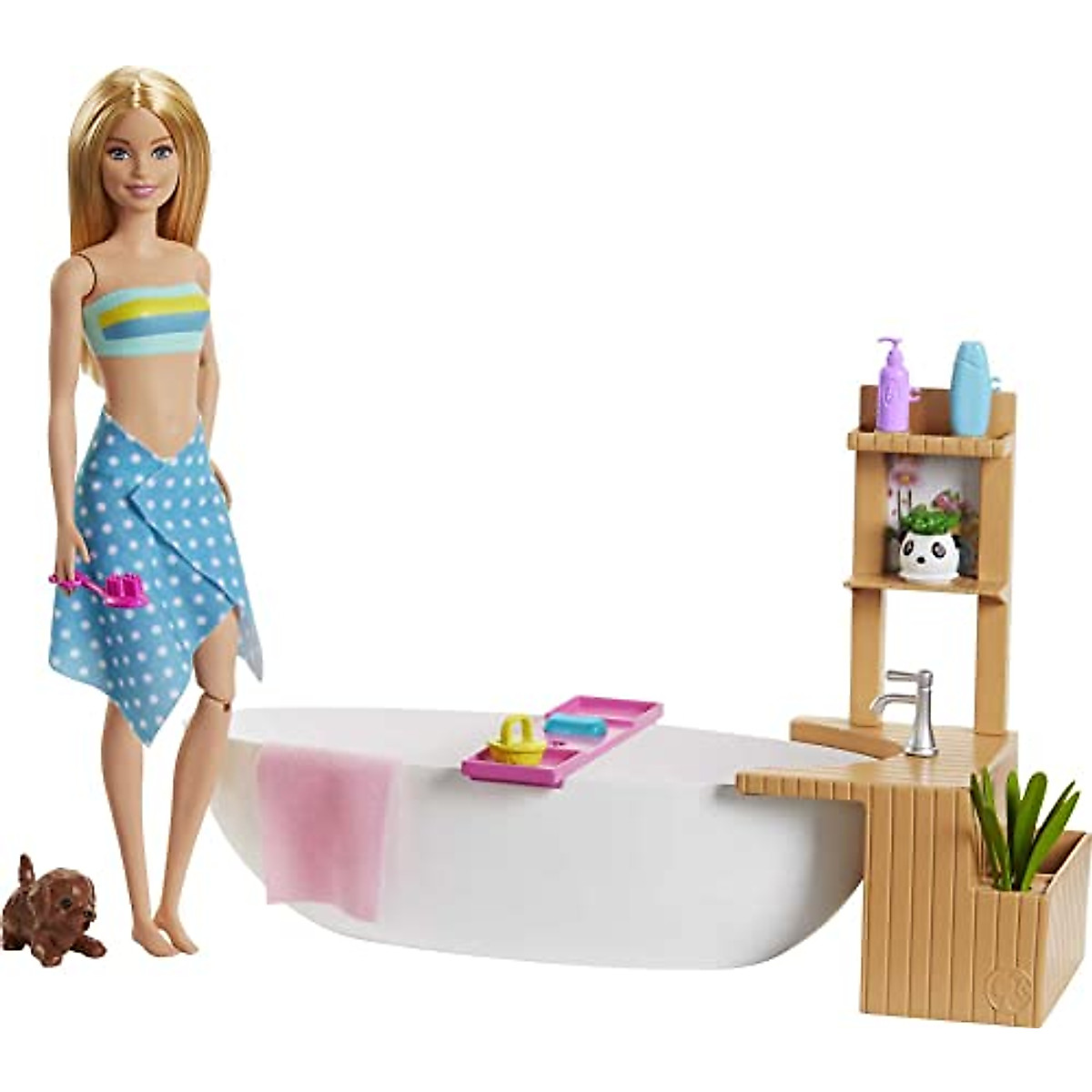 ​Barbie Fizzy Bath Doll & Playset, Blonde, with Tub, Fizzy Powder, Puppy & More, Gift for Kids 3 to 7 Years Old