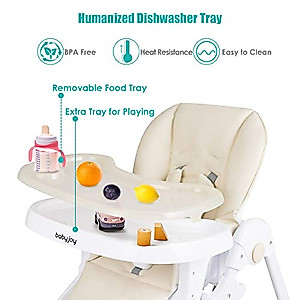 BABY JOY Convertible High Chair for Babies & Toddlers, Height Adjustable, Grow & Go High Chair w/Recline & Footrest, Removable Dishwasher Safe Meal Tray, Portable Baby Dinning Chair w/Wheels (Beige)