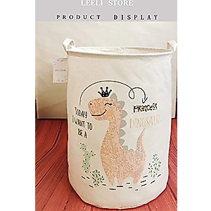 LEELI Laundry Hamper with Handles Collapsible Canvas Laundry Basket,Waterproof Storage Basket Home Organizer for Nursery,Clothes,Toys,Baby Hamper19.7×15.7(pink dinosaur)