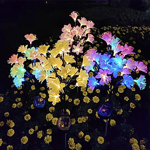 SNUGBERI 2 Pack Outdoor Solar Camellia Lights with 20 Head Flower, Color Changing LED Camellia Flower Landscape Pathway Lights Waterproof Solar Flower Lights for Garden Patio Yard Lawn