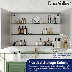 Deer Valley 48" W x 32" H Lighted Medicine Cabinet with Mirror, Led Medicine Cabinet Mirror for Bathroom with Defogger & 3-Color Dimmable, Wall Mounted Mirrored Medicine Cabinet with Lights