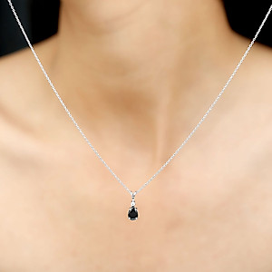Rosec Jewels Natural Black Onyx Teardrop Pendant with Diamond| 5X7 MM Pear| AAA Quality| Anniversary/Graduation Jewelry for Women, 14K White Gold, With Chain