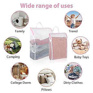 Abeillo 2 Pcs Sock Laundry Bag for Washing Machine, Honeycomb Mesh Laundry Bags with Handle, Large Opening Delicate Wash Bag for Coat, Sweater, Lingerie Sock Sheet(Pink,7.9×13.4inch,11.8×15.7inch)