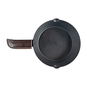 Hide & Drink, Pan Handle Cover Handmade from Full Grain Leather and Sheepskin - Bourbon Brown