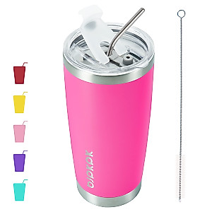 BJPKPK 20 oz Insulated Tumblers With Lid And Straw Travel Coffee Mug Tumbler Cup,Pink