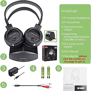 ANSTEN Wireless Headphones for TV Watching, Over Ear Headsets with RF Transmitter Charging Dock with 3.5 mm AUX/RCA, Rechargeable Stereo TV Wireless Headphone,164 ft Work Rang, No Audio Delay