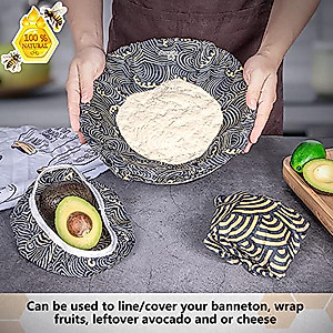 Li'l Things Eco-friendly Beeswax Bowl Covers | Improved Beeswax Coating | Elastic Food Storage Covers | Reusable Lids For Food, Fruits and Leftover | 5 Sizes | 3 Different Themes | Japanese Waves