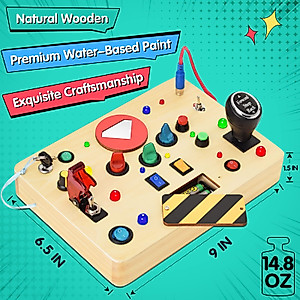 POLKRANE Busy Board with LED Light - Toddler Toys for 1+ year old Boy and Girl, 1-3 year old boy gifts, sensory toys for toddlers 1-3 montessori busy board, light switch toys for toddlers