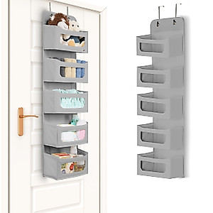 Utopia Home Hanging Closet Organizer, Over The Door Storage with Compartments, Over The Door Pantry Organizer, Hanging Organizers for Sweaters (5 Pockets, Grey)