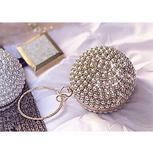 Tngan Womens Evening Bag Round Ball Wedding Handbag Artificial Pearl Purse Golden