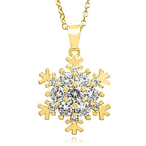 BLUEW Snowflake Pendant Necklace, Gold Plated Stainless Steel Dainty Handmade Jewelry for Women, Sparkly Cubic Zirconia, Diamond Crystal, Stylish Design, Delicate - Gift for Her