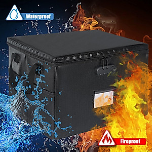 Fireproof Document Box, Water-Resistant File Organizer Box with Lock, Portable File Box with Handle Document Organizer Collapsible File Cabinets for Home Office for Hanging Letter/Legal Folder, Black