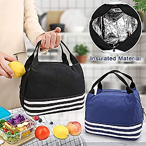 Createy 4 Pcs Canvas Backpack for Girls School Bag Kids Bookbags Teen Backpack Travel Daypack Stripe Backpack with Lunch Box and Pencil Case