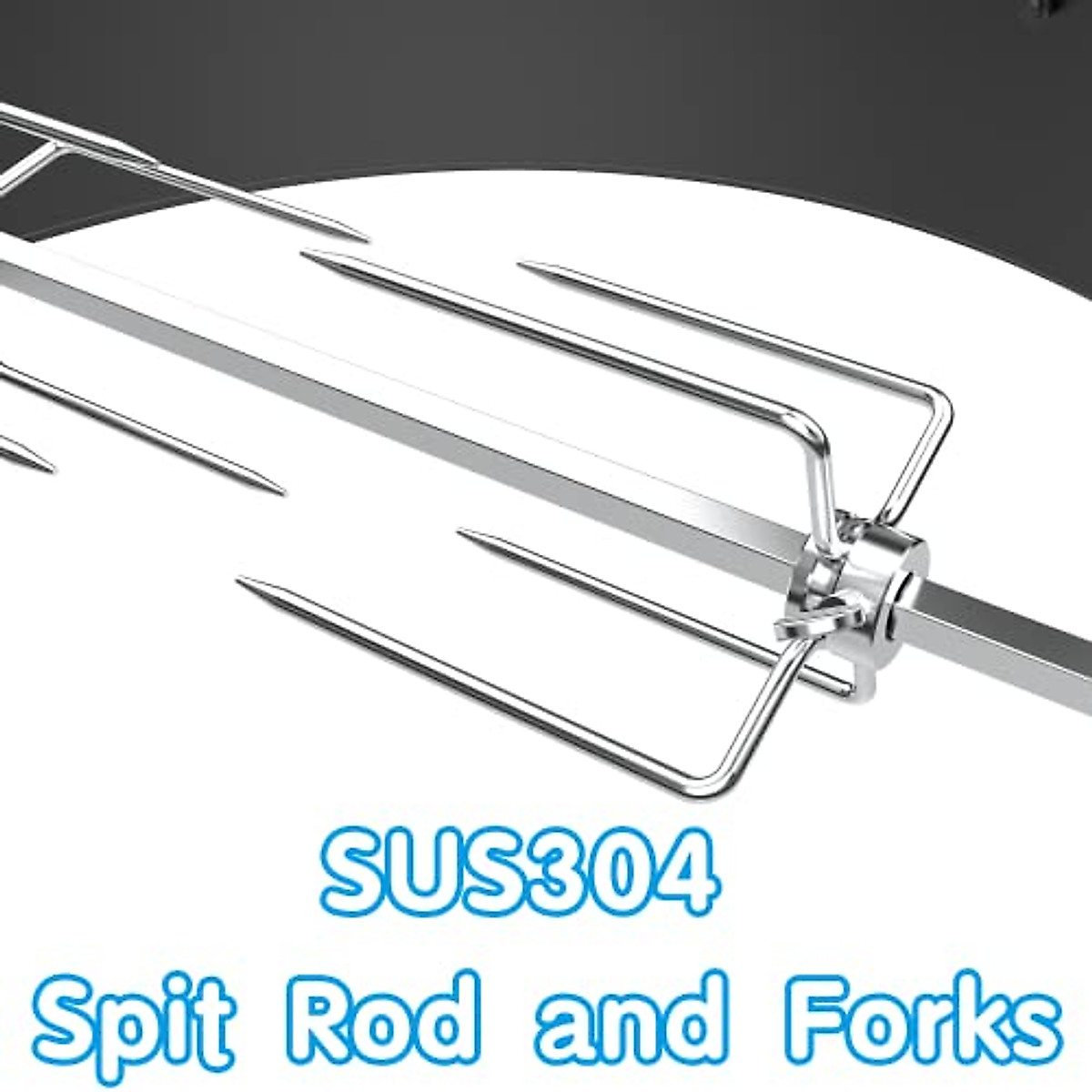 Kettle Grill Rotisserie Kit for 22-Inch Kettle Charcoal Grills as Weber/Napoleon/Kingsford, Black Powder Coated Steel Universal Kettle Grill Accessory w/Rotisserie Ring, Tool Holder, Meat Forks