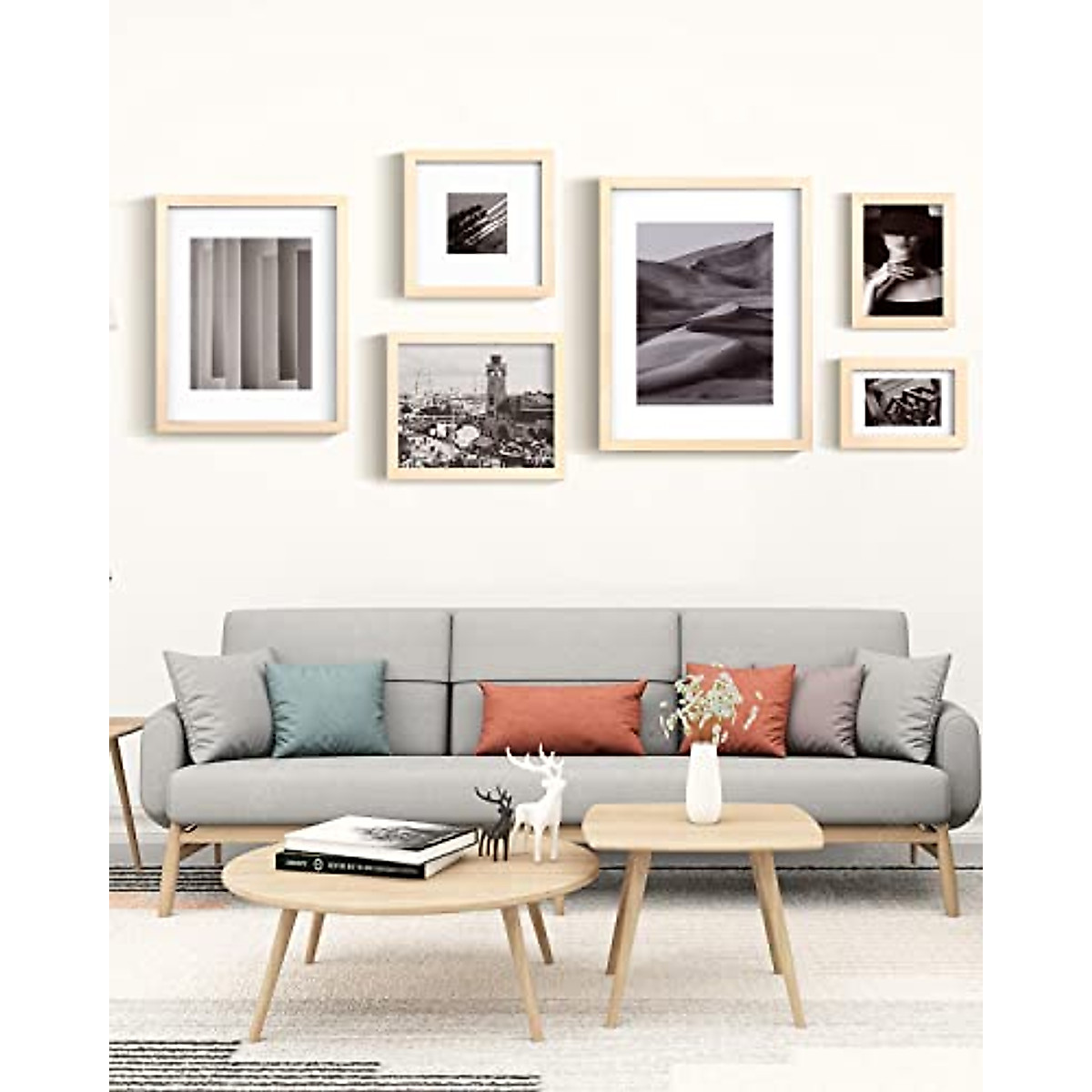 Egofine 8x10 Picture Frames Made of Solid Wood with Plexiglass, Display Pictures 4x6/5x7 with Mat or 8x10 Without Mat Set of 4 for Tabletop and Wall Mounting, Natural Wood