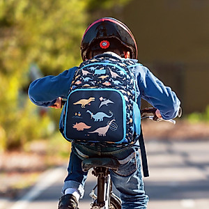 mommore 2-in-1 Kids Backpack, Insulated Lunch Compartment Dinosaur Toddler Backpack Kindergarten Preschool Bookbag for Boys, Lightweight Daycare Backpack with Chest Strap, Blue