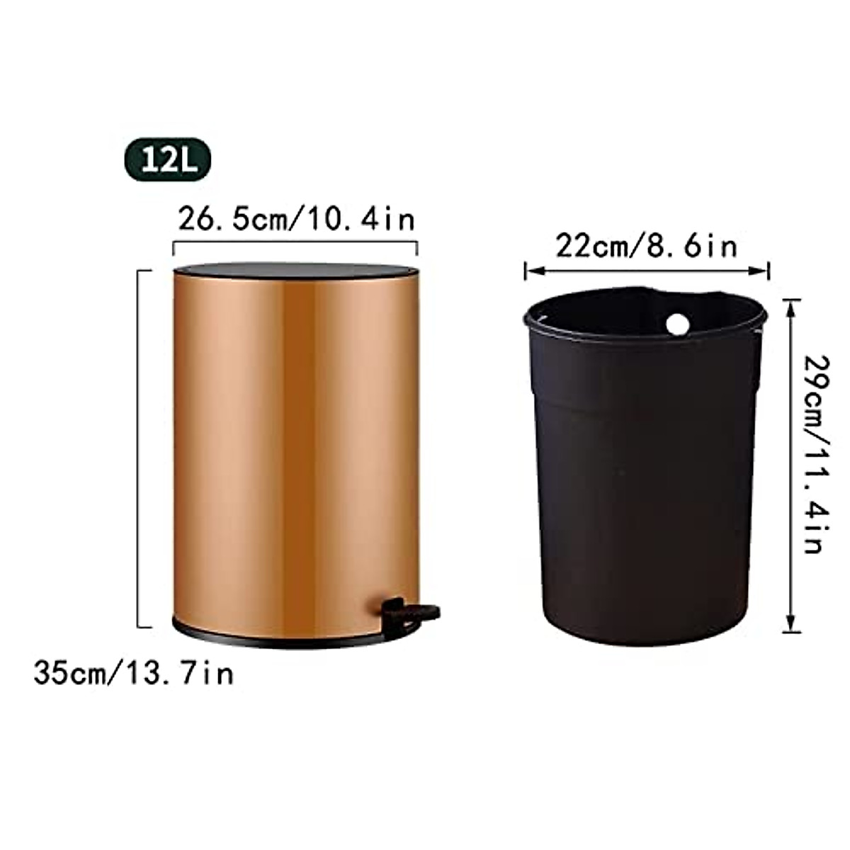 JGATW Garbage Can Step Stainless Steel Trash Can Wastebasket Garbage Container Bin Removable Liner Bucket Home for Home Office (Color : Rojo, Size : 26.5 * 35cm)